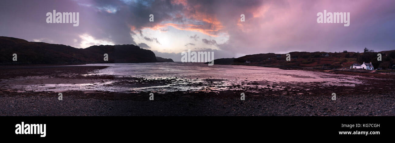 Sun setting over Loch Kirkaig - Inverkirkaig Stock Photo - Alamy