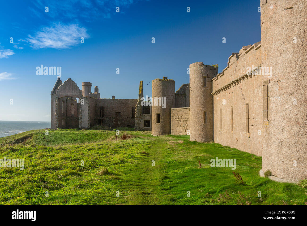 The cliff top ruins of Slains Castle on the North Sea coast in ...
