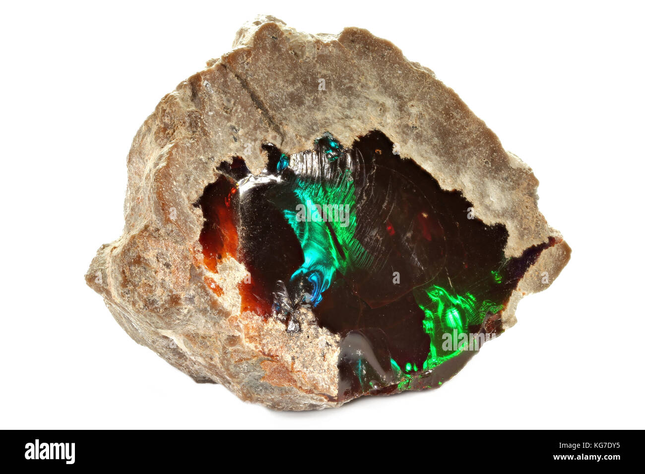 Ethiopian chocolate opal isolated on white background Stock Photo - Alamy