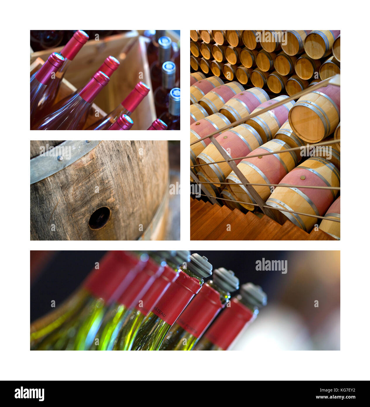 Collage of bottles and barrels in a winery Stock Photo - Alamy