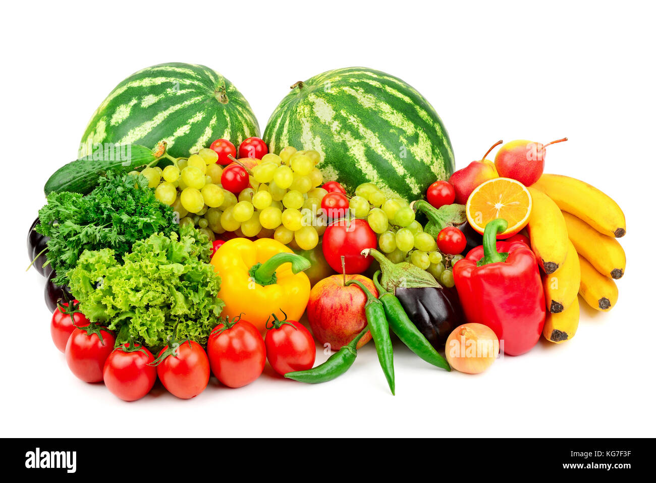 fruits and vegetables isolated on white Stock Photo - Alamy