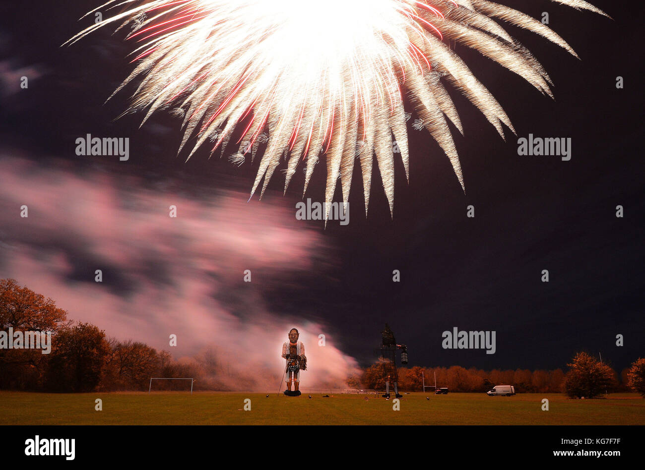 Fireworks go off behind the Edenbridge Bonfire Society celebrity guy ...