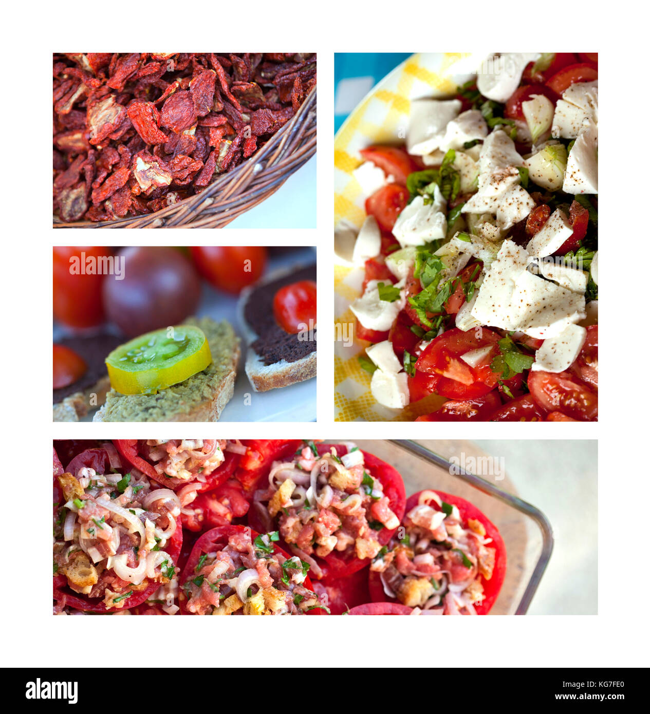 Collage of various original recipes with tomatoes Stock Photo - Alamy