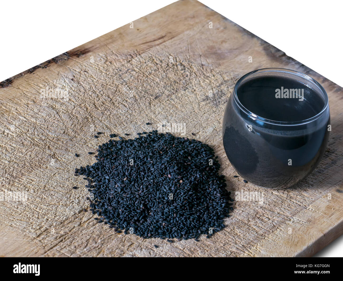 Sweet Delicious creamy black sesame drinking in cup with sesame seed on ...