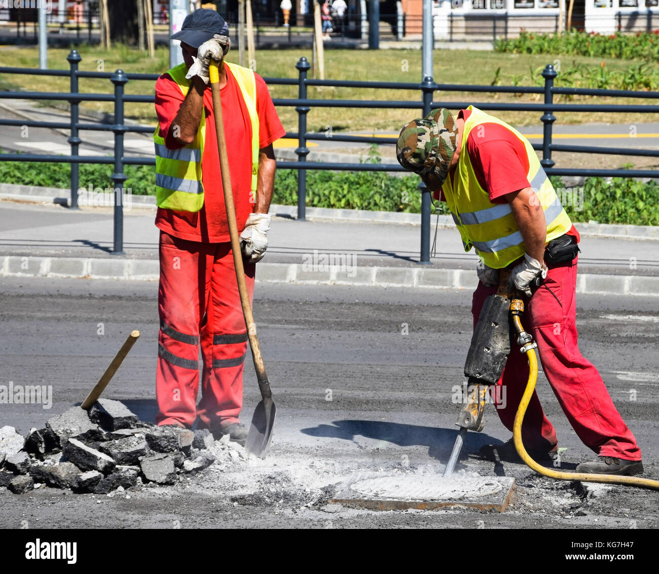 Construction workers at work Stock Photo - Alamy
