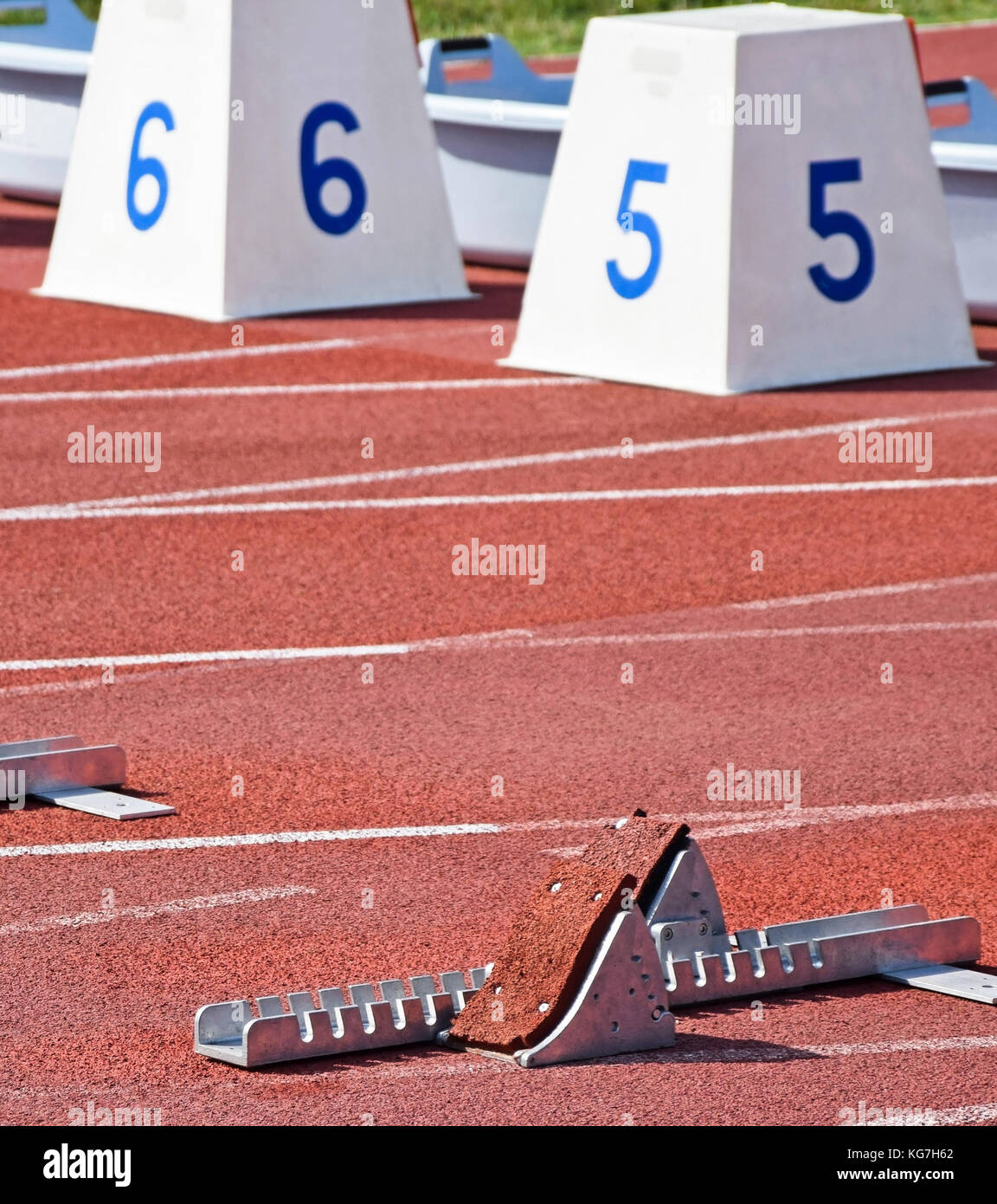 Starting blocks of the running track Stock Photo - Alamy