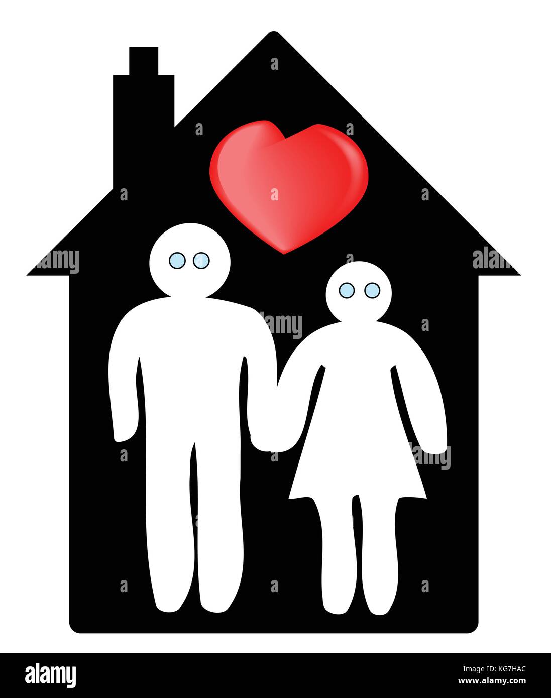 A couple in love set inside a cartoon home on a white background Stock ...