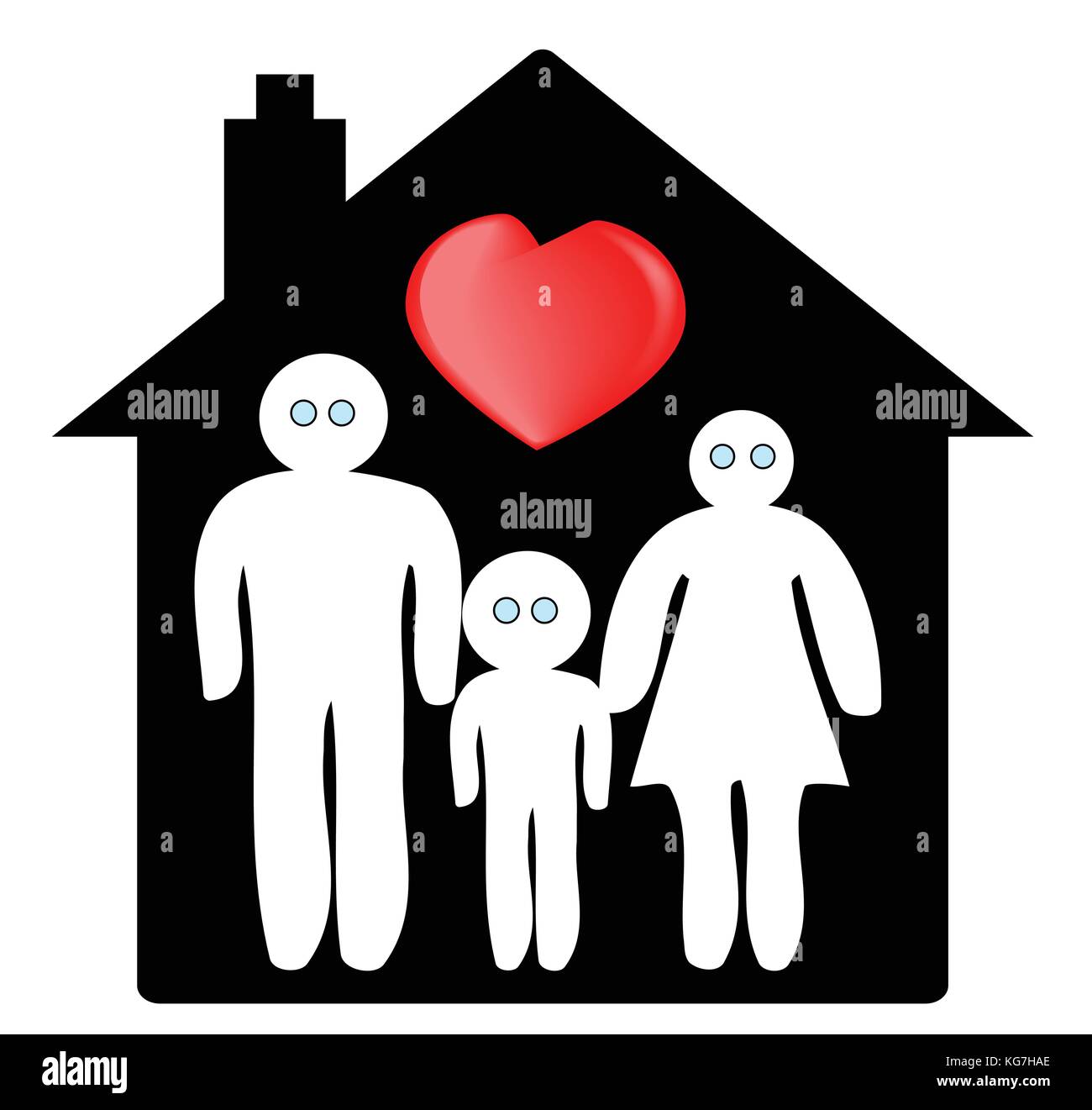 A family in love set inside a cartoon home on a white background Stock ...