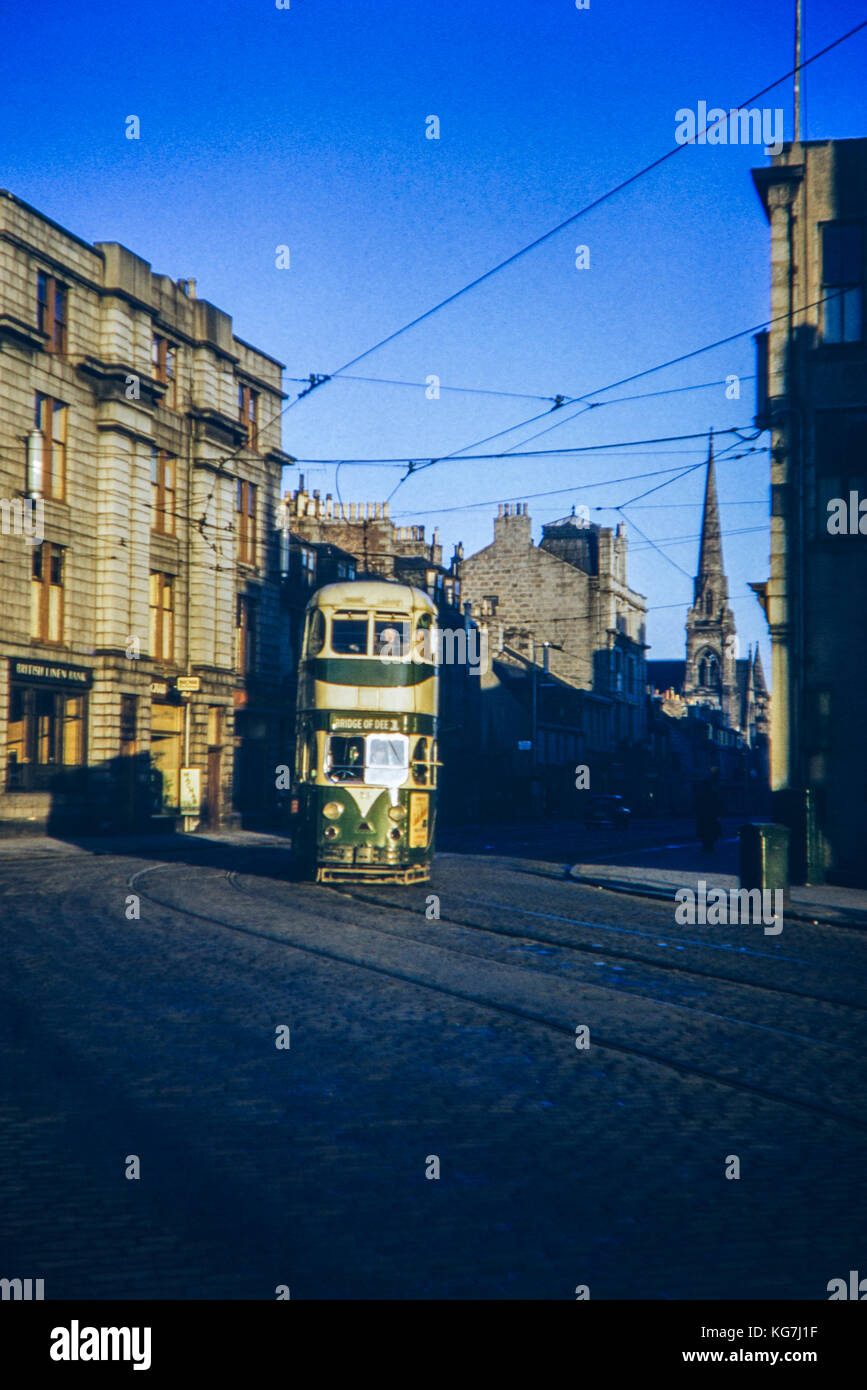 Aberdeen Tram in city centre on route to the Bridge of Dee No. 32 taken ...