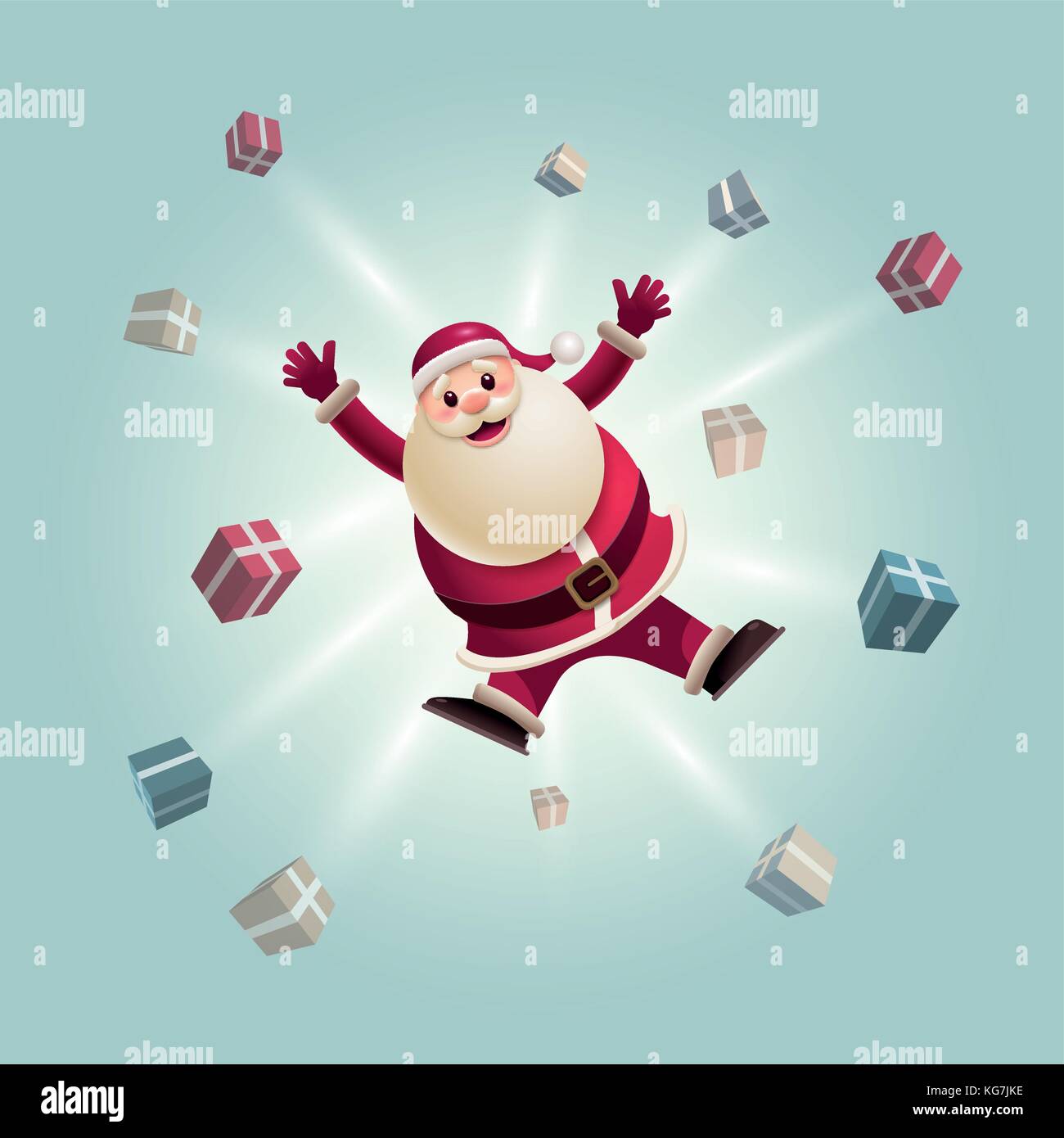 Santa Claus jumping with gift boxes. Vector illustration. Elements are ...