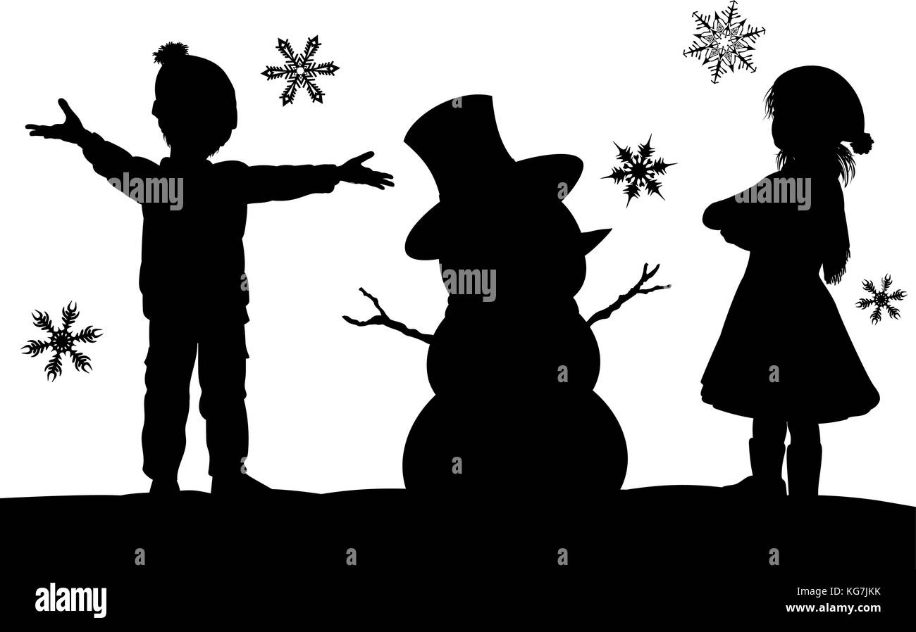 Kids Making Snowman Christmas Silhouette Scene Stock Vector Image & Art ...