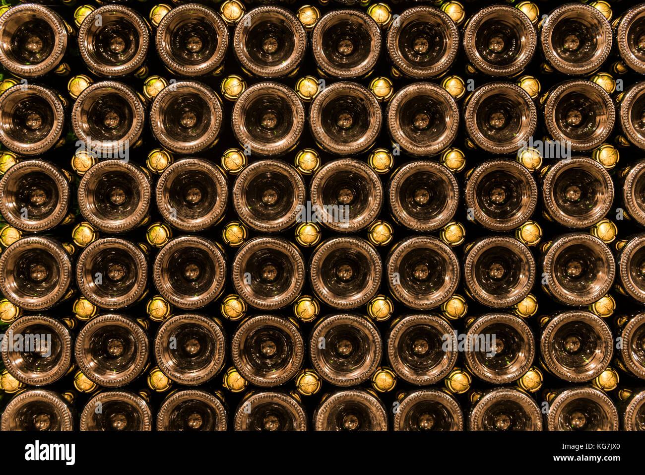 Ludes, France - September 12, 2017: Bottles of Champagne in the cave at ...