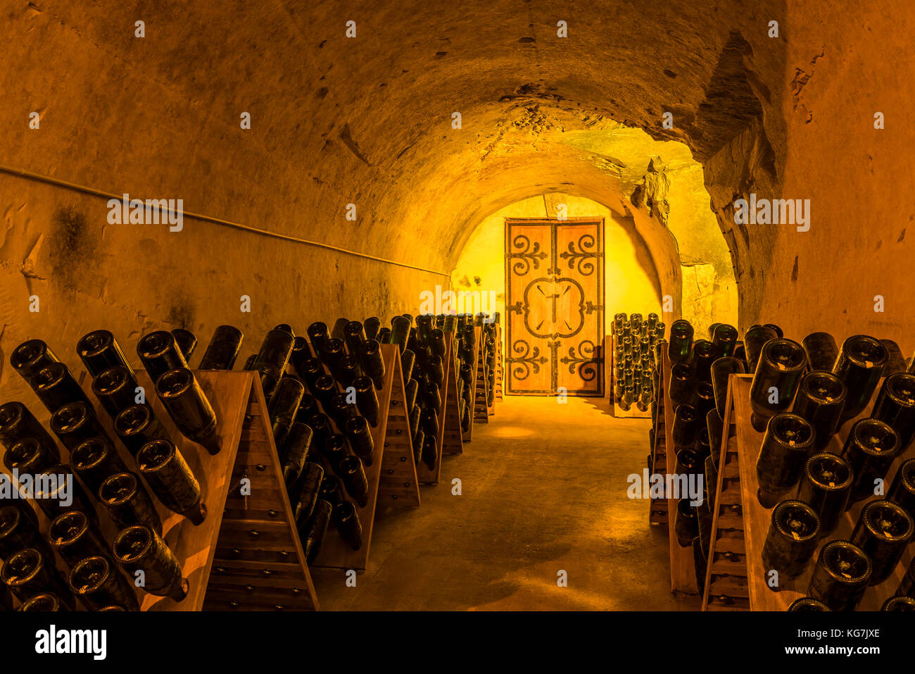 Reims, France - June 12, 2017: the caves of Champagne House Taittinger ...