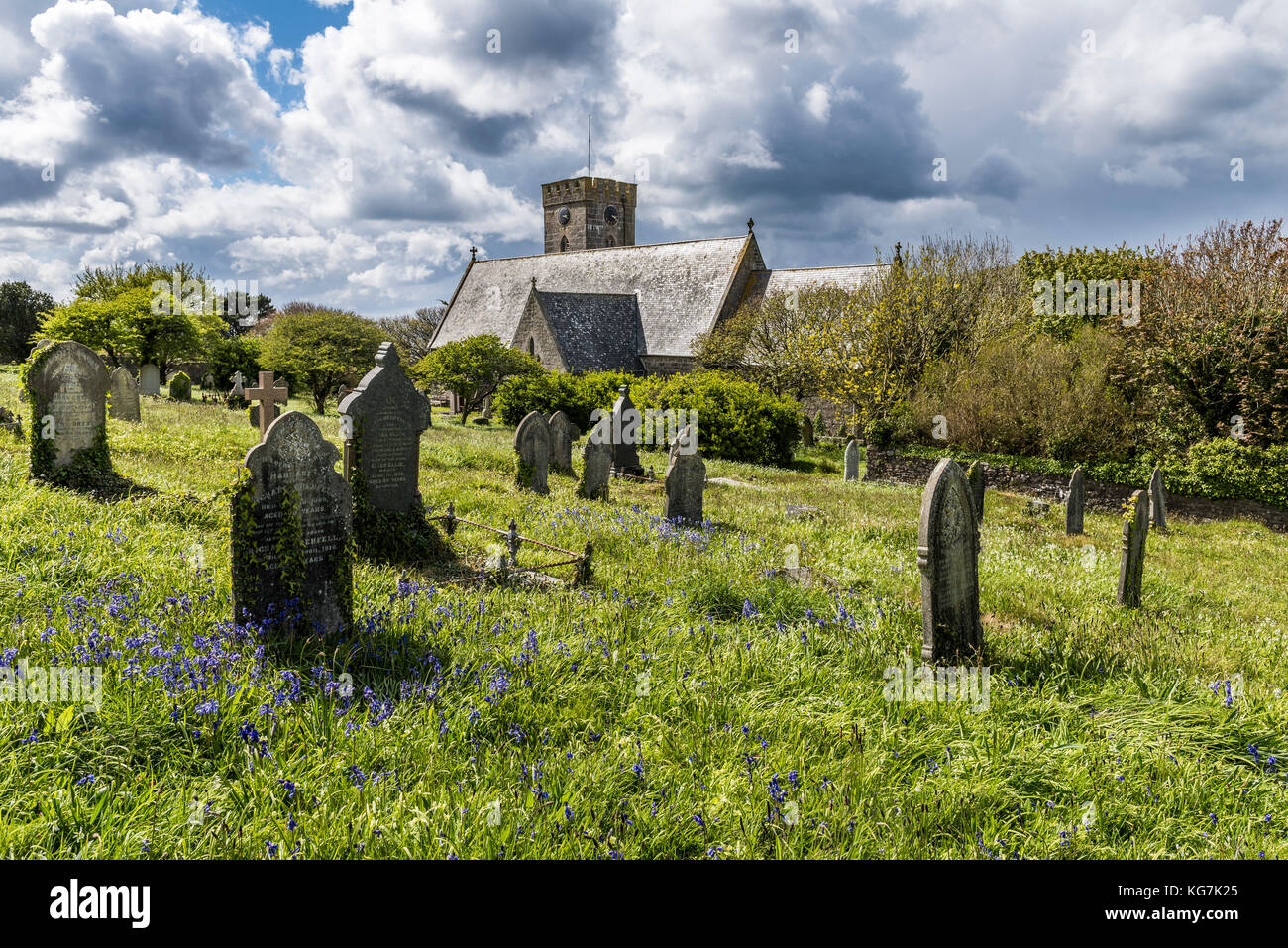 Pendeen, England - April 26, 2017: Church and cemetery with gravestones ...