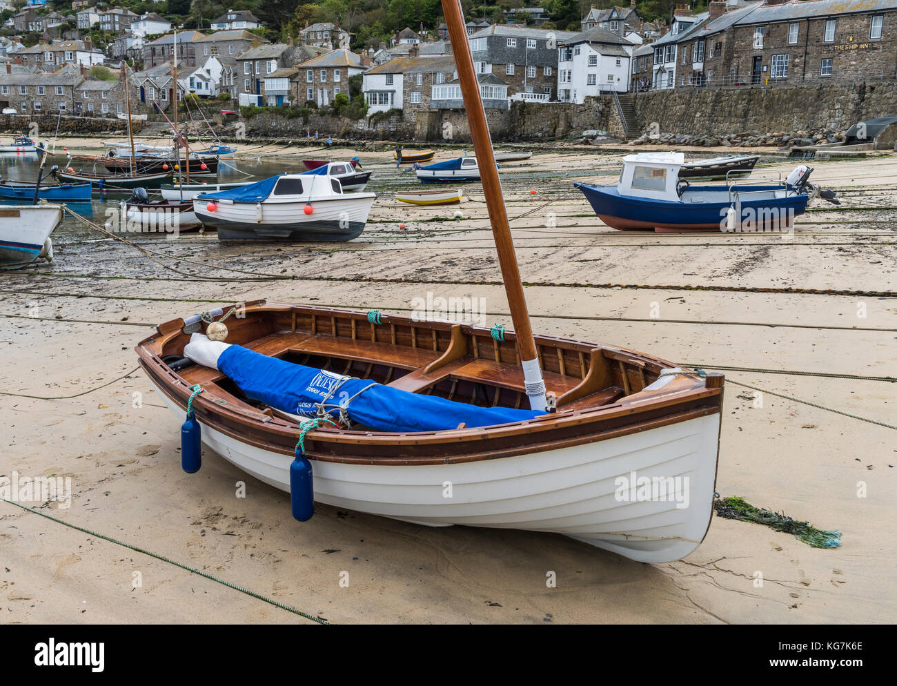 Mousehole, England - April 28, 2017: Harbor of Mousehole with fishing ...