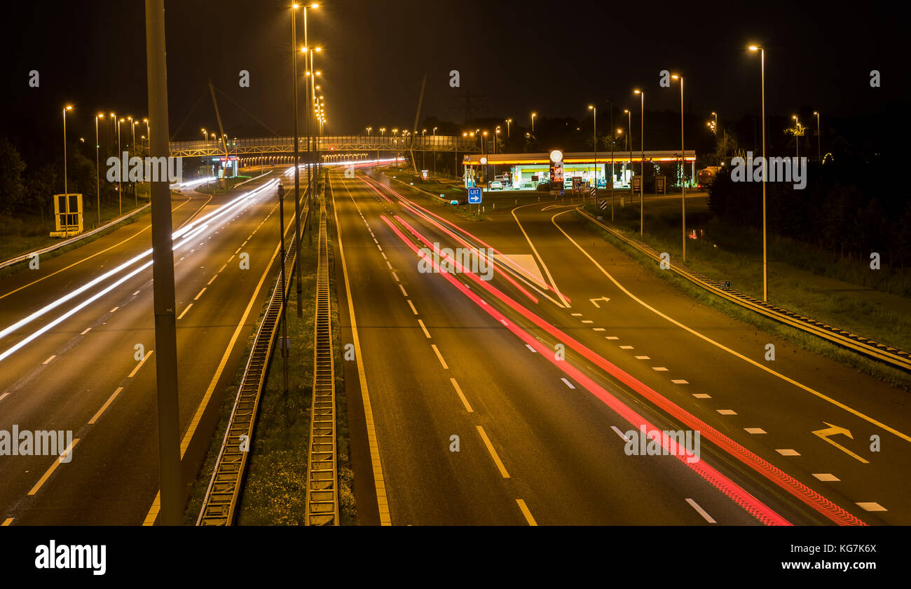 Woudenberg, Netherlands - August 21, 2017: Highway in the night with ...