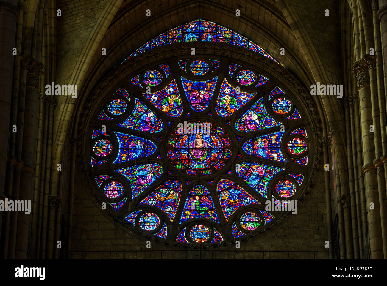 Reims, France - June 12, 2017: interior of the cathedral of Reims with ...