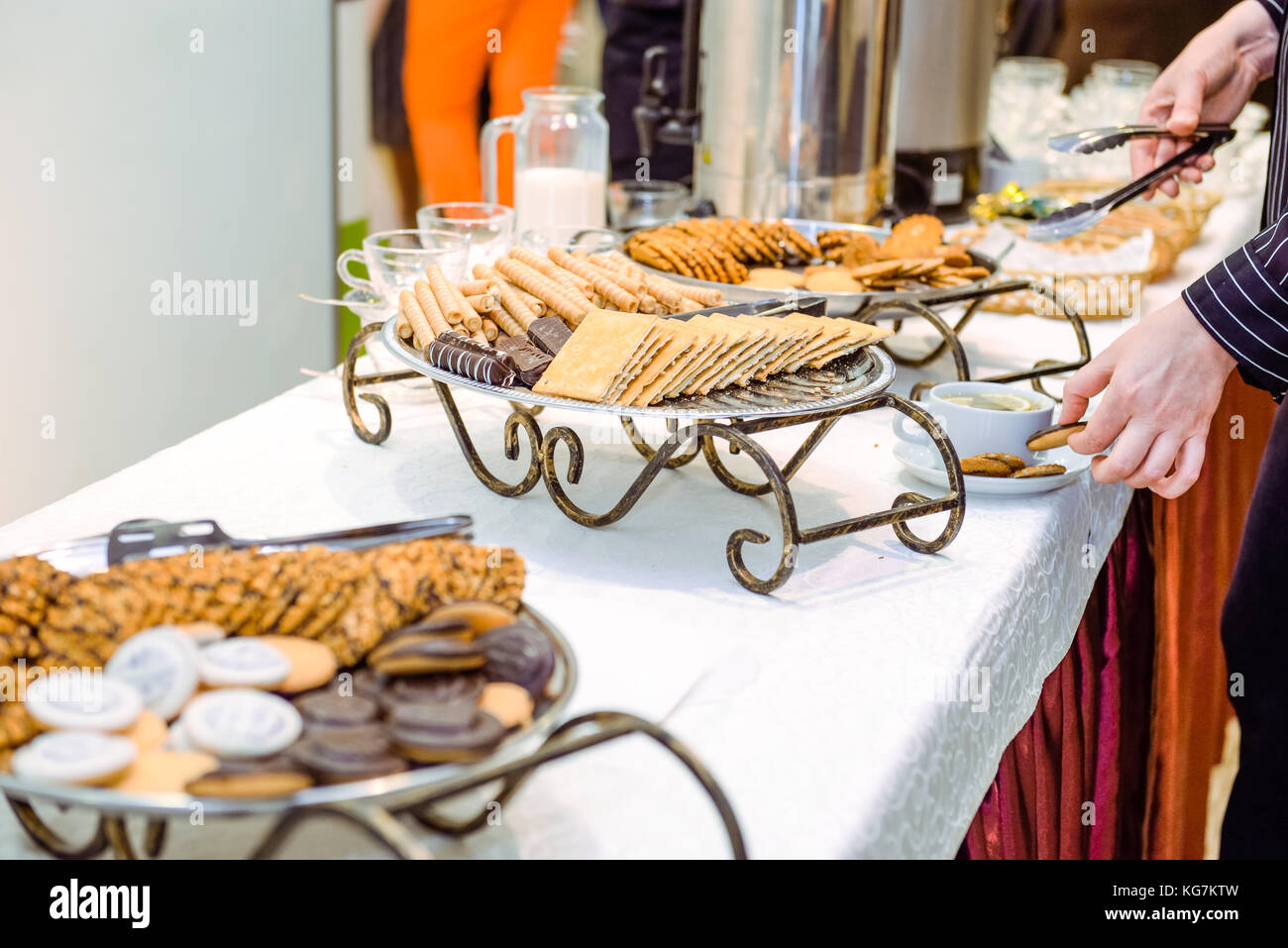 Catering table with dishes and snacks on the business event in the ...
