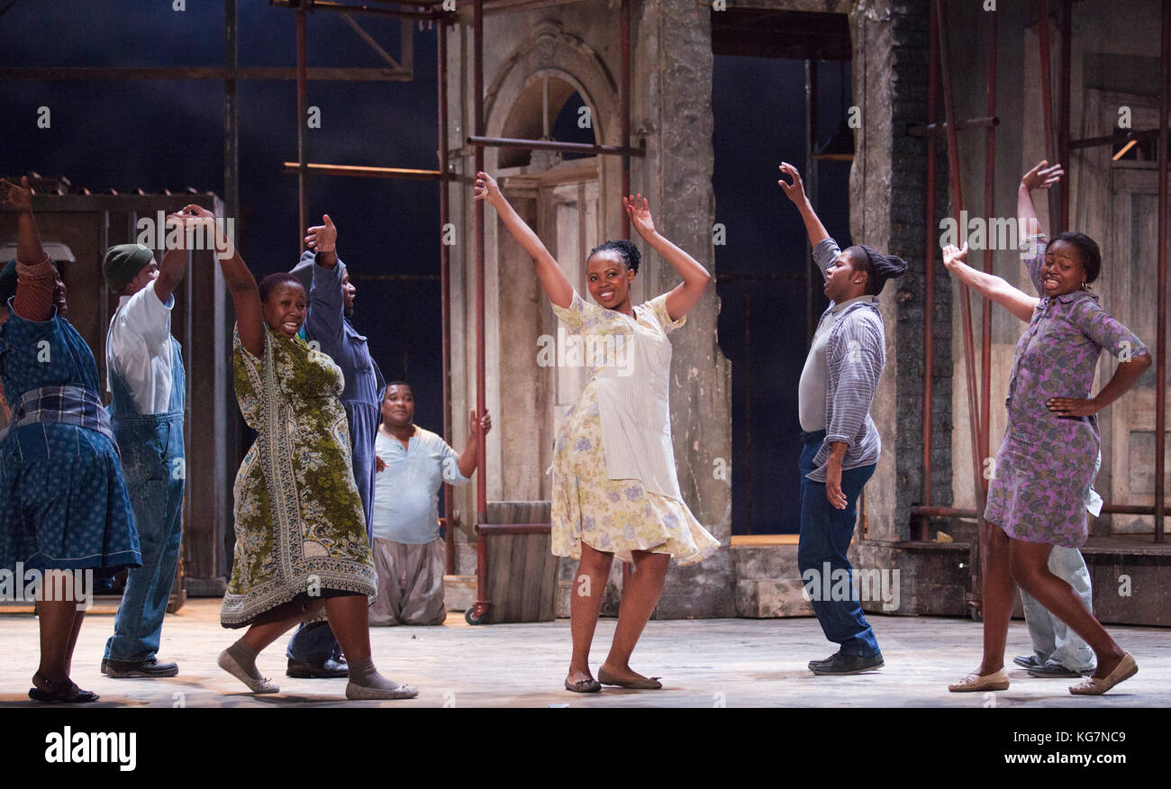 Nonhlanhla Yende as Bess, centre, and Xolela Sixaba as Porgy, at back ...