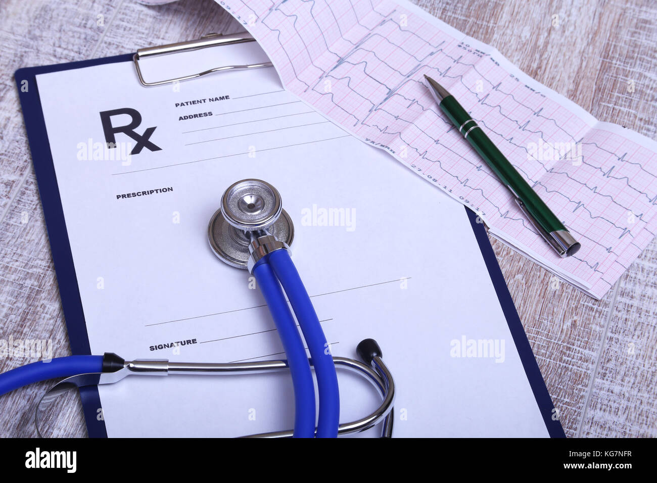 RX prescription, Red heart and a stethoscope on white background Stock ...