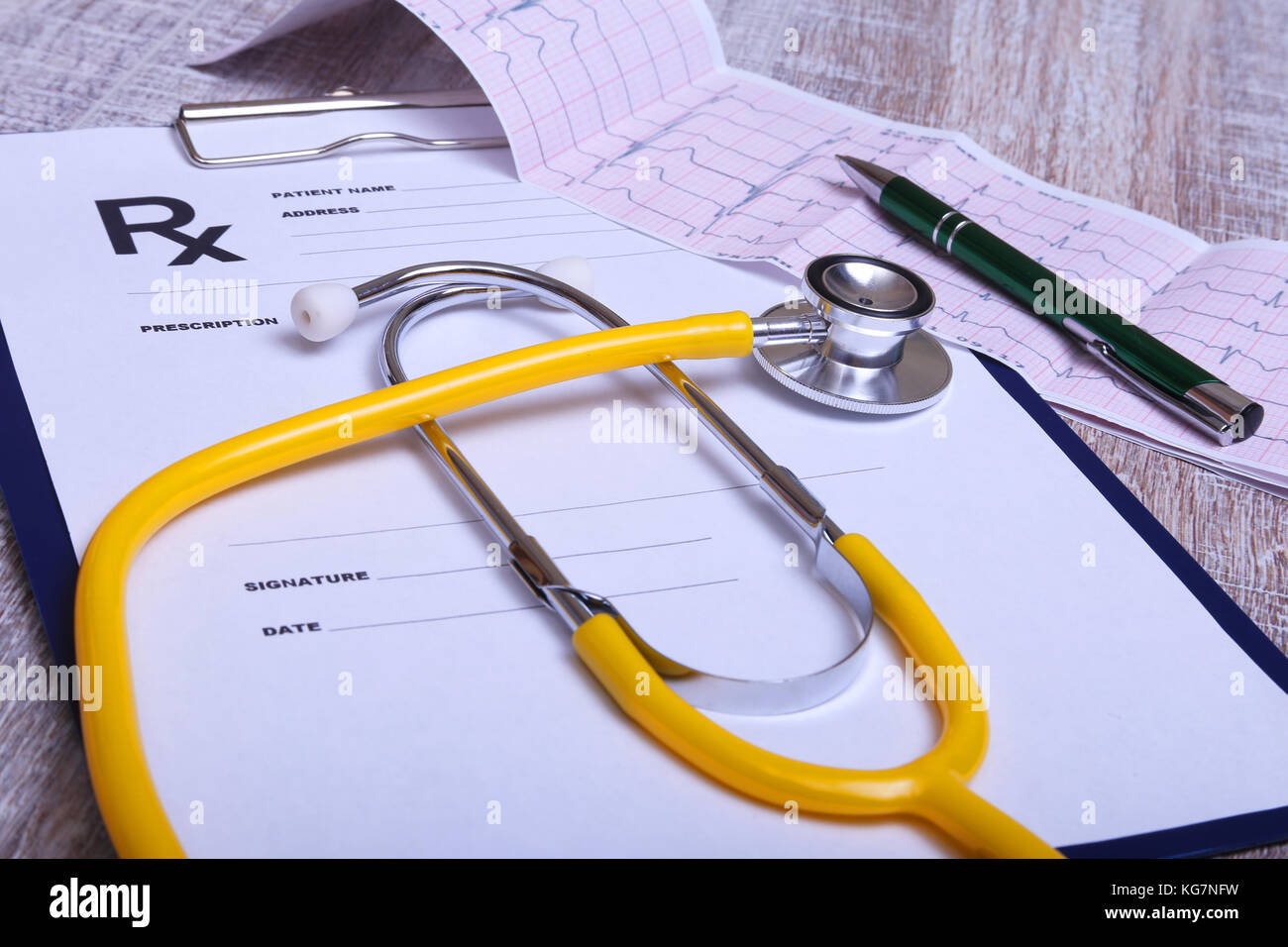 RX prescription, Red heart and a stethoscope on white background Stock ...