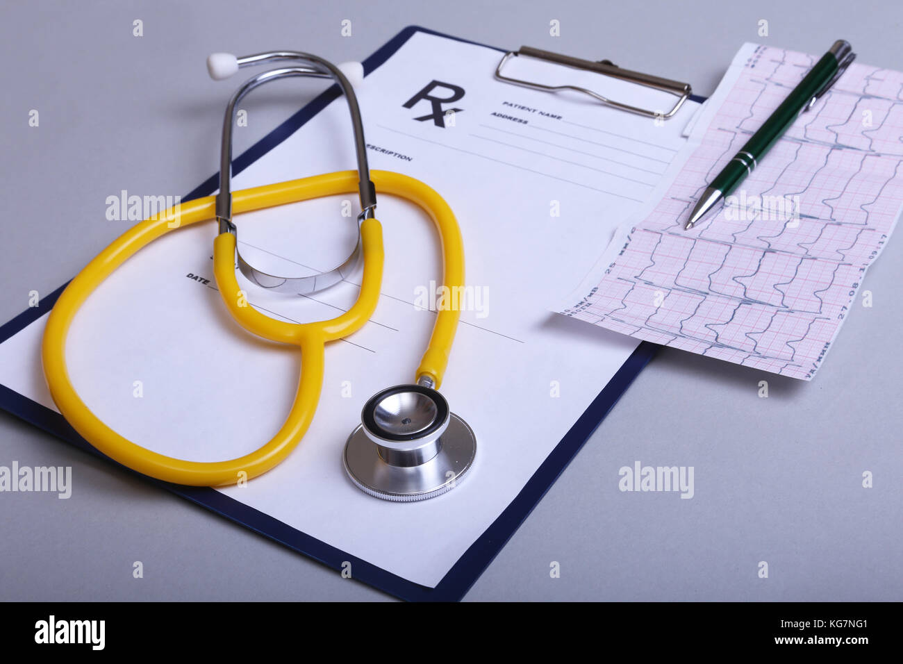 RX prescription, Red heart and a stethoscope on white background Stock ...