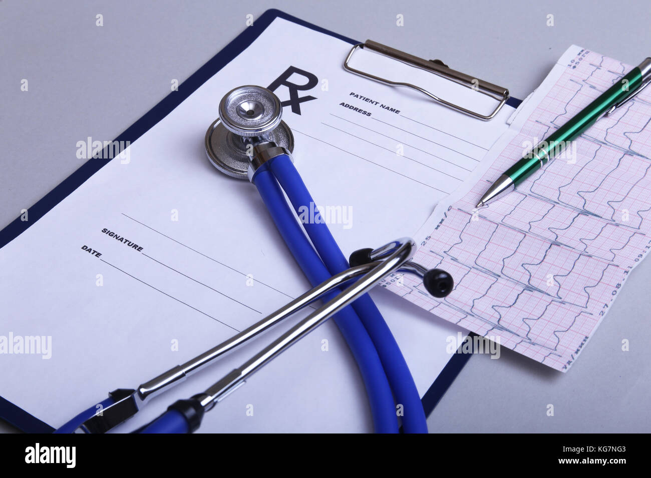 RX prescription, Red heart and a stethoscope on white background Stock ...