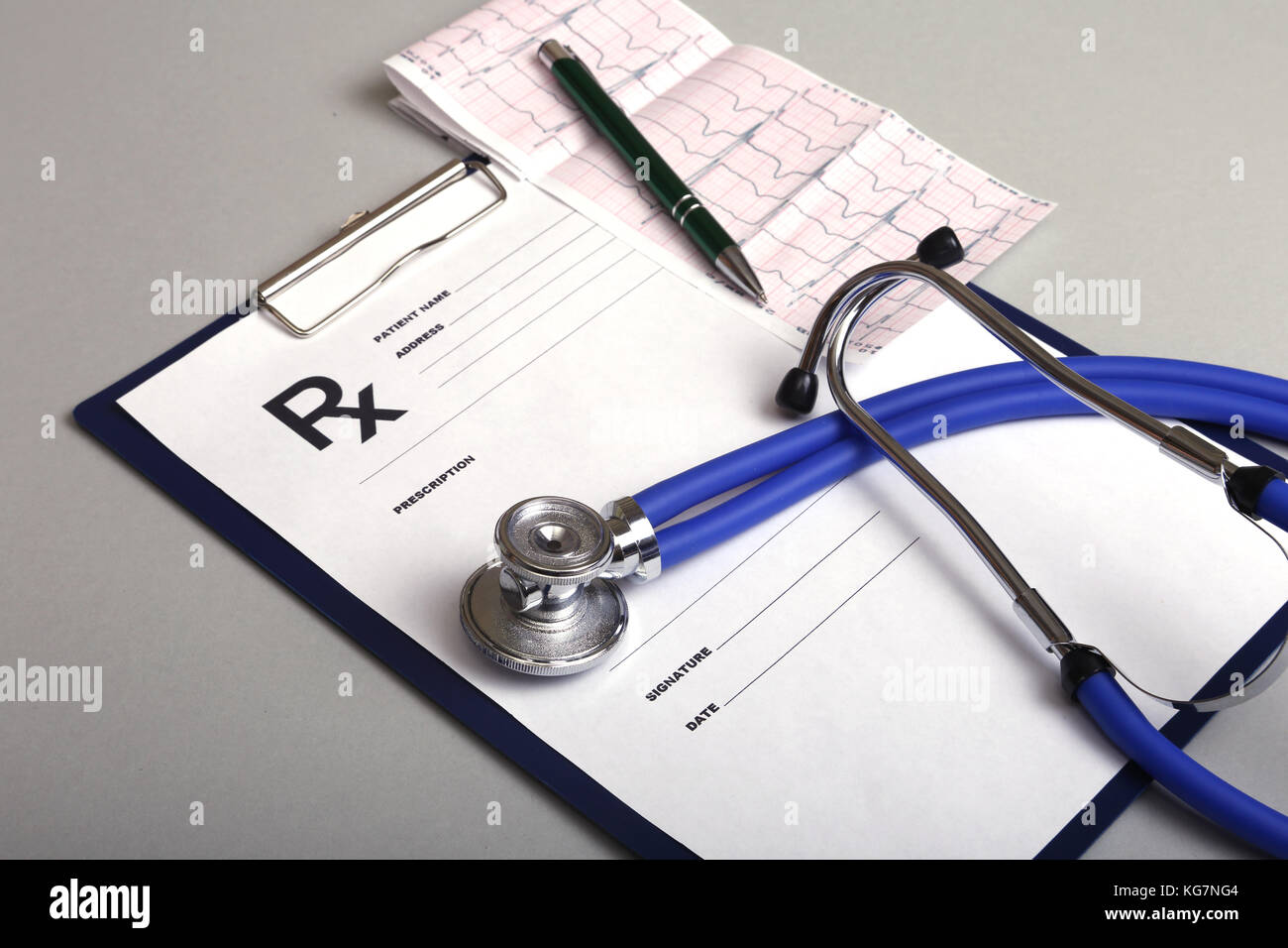 RX prescription, Red heart and a stethoscope on white background Stock ...