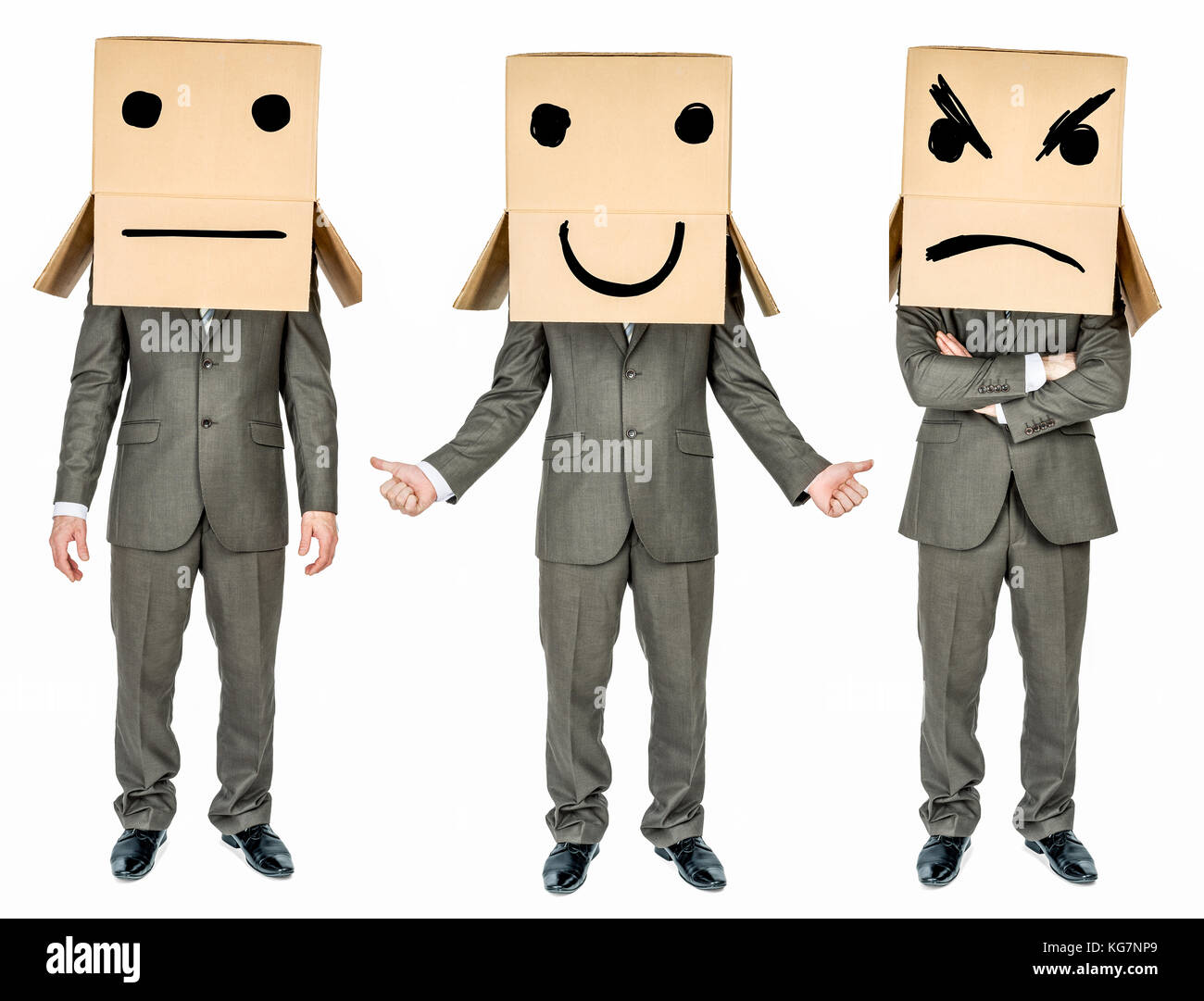 Set of business man with cardboard box on his head Stock Photo - Alamy