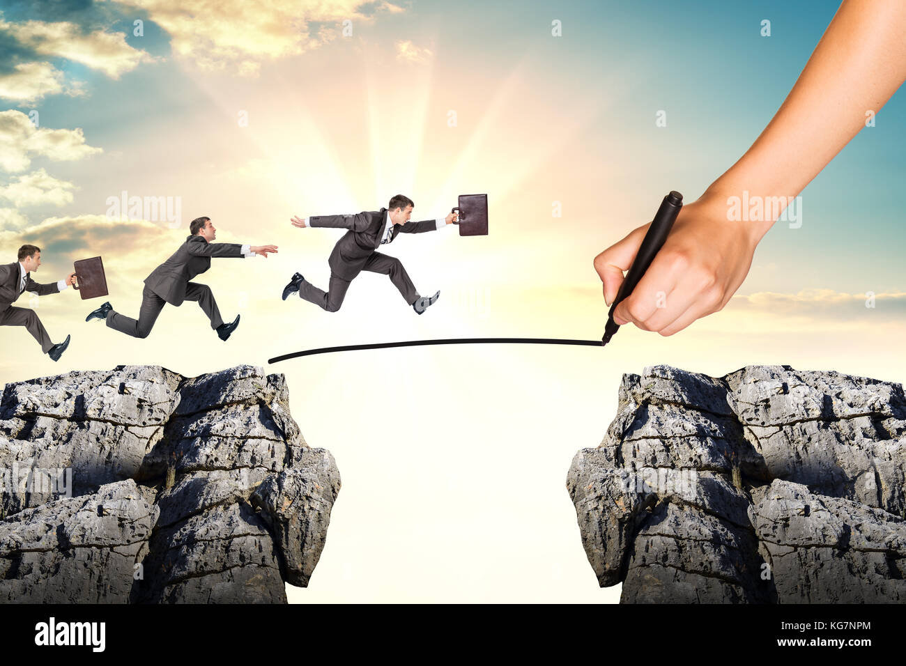 Hand draw path. Team man running on way Stock Photo - Alamy