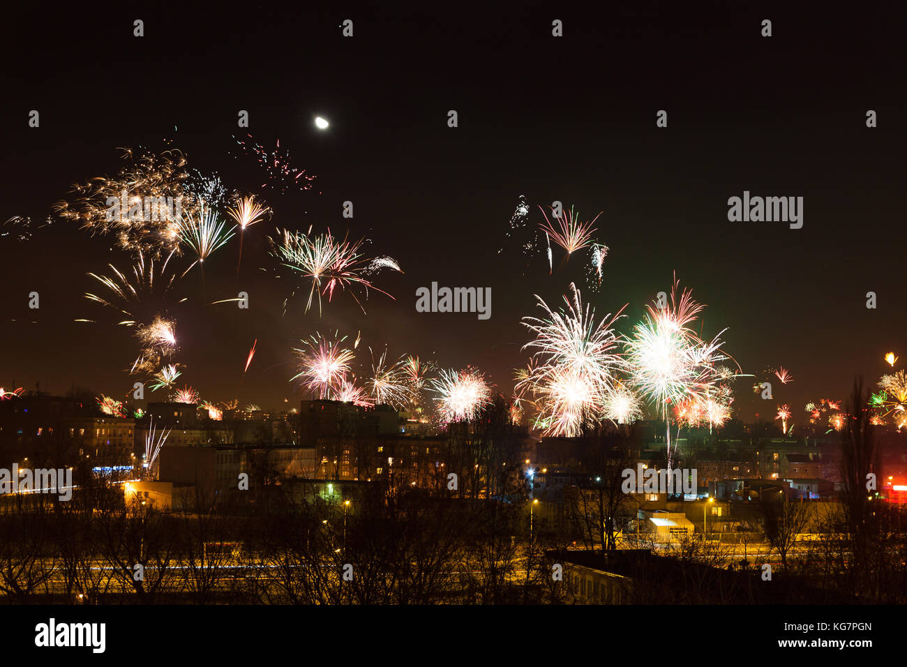 Fireworks over city Stock Photo - Alamy