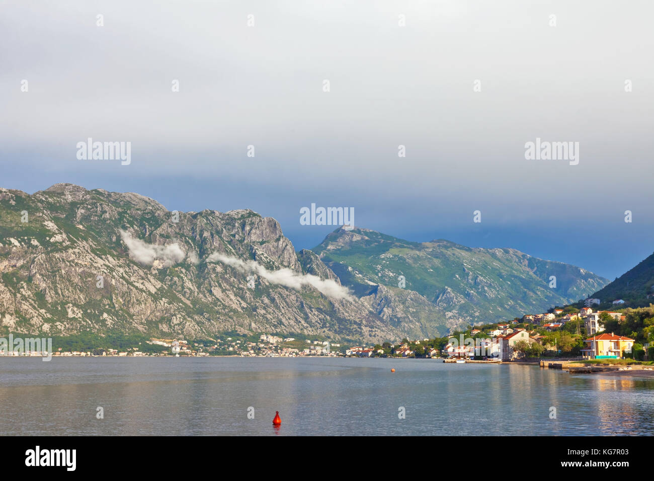 Nice mountain and sea under cloudy weather. Kotor. Montenegro Stock ...