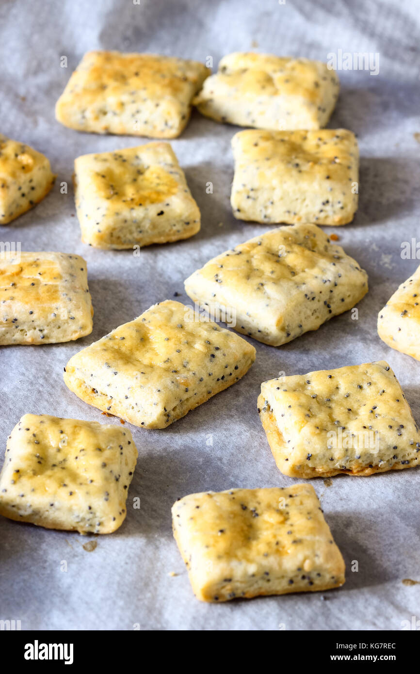 Homemade Crackers with Poppy Seeds Stock Photo - Alamy