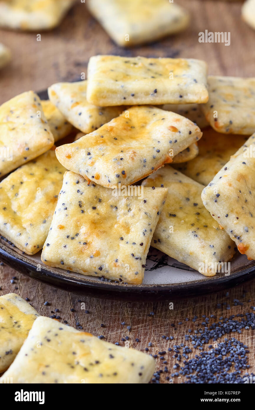 Homemade Crackers with Poppy Seeds Stock Photo - Alamy
