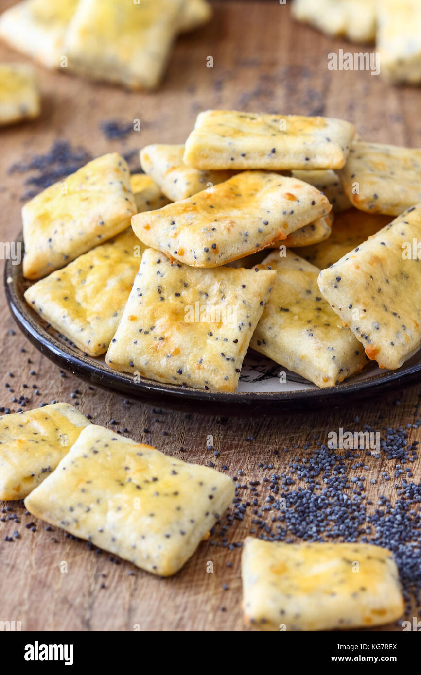 Homemade Crackers with Poppy Seeds Stock Photo - Alamy