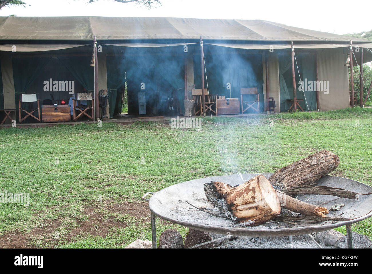 Rustic Safari Tent Camp With Outdoor Fire Pit and Wood Logs, Ngorongoro ...