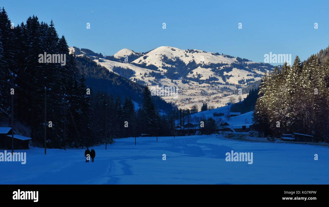 Winter scene in Switzerland. Snow covered mount Rellerli Stock Photo ...