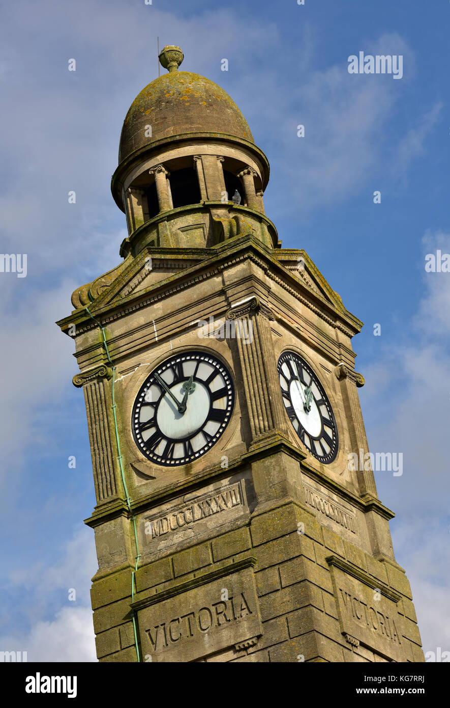 the clock tower on the guildhall or town hall at Newport on the isle of ...