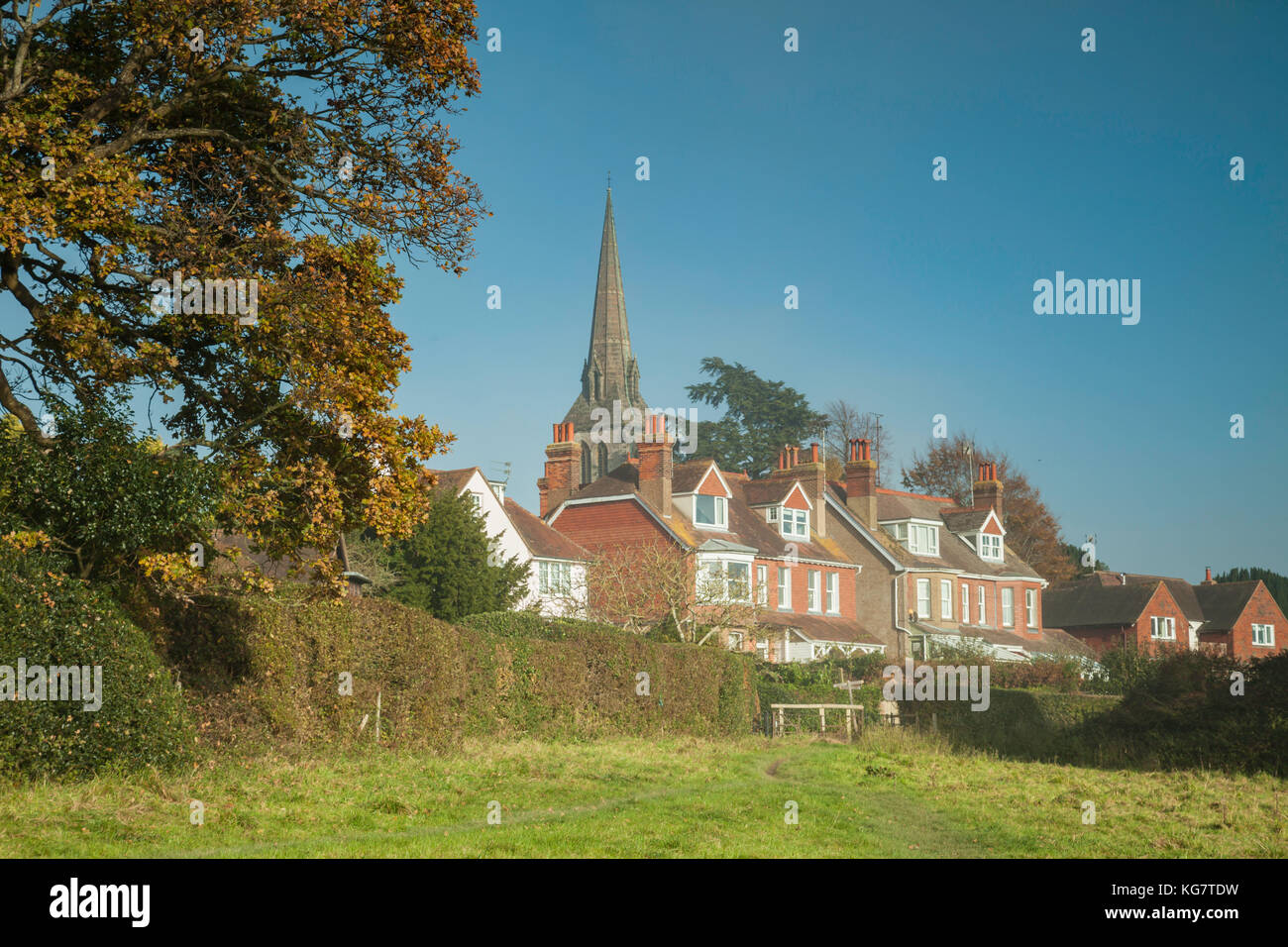 Misty autumn afternoon in Hurstpierpoint, West Sussex, England Stock ...