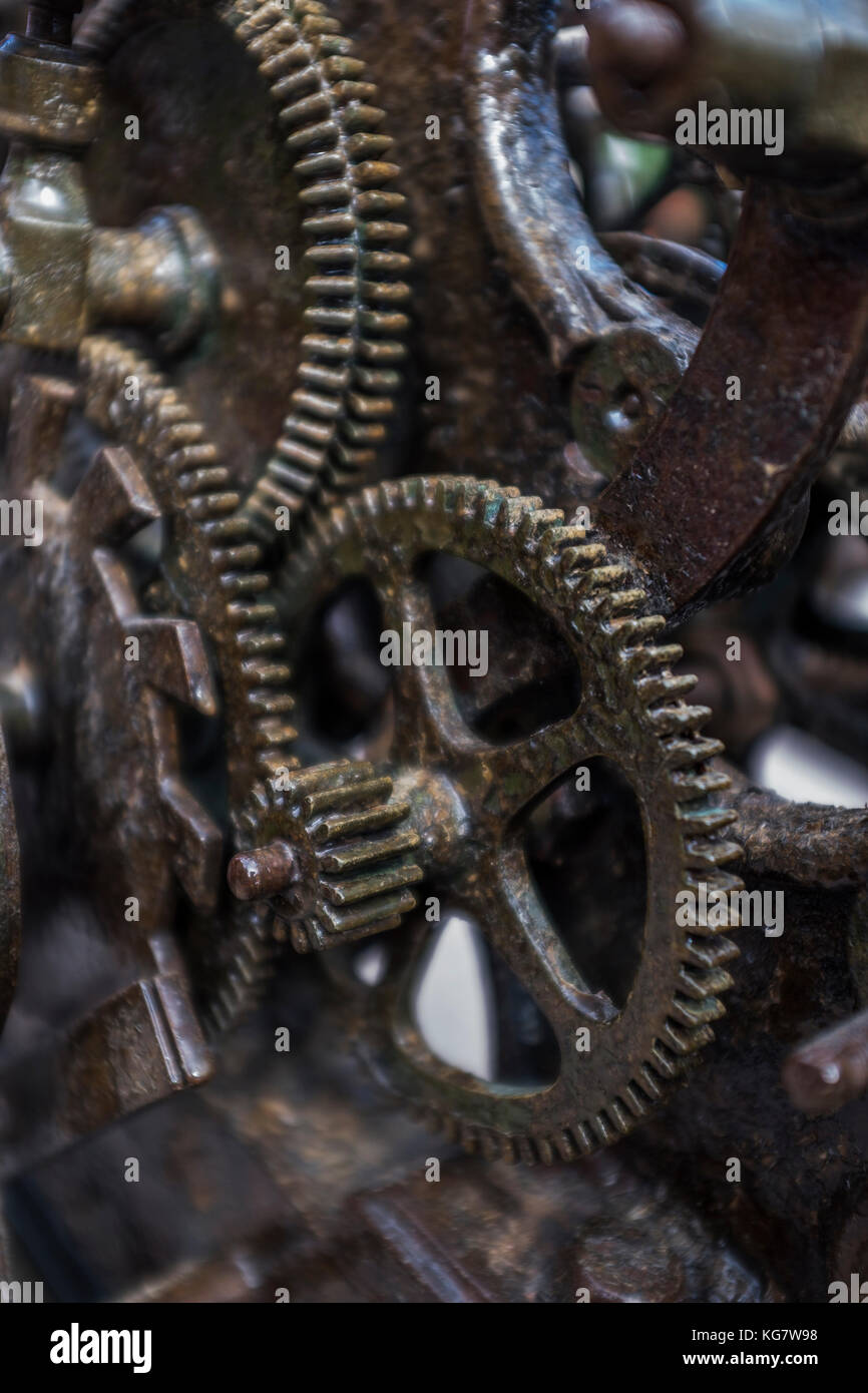 ancient mechanism of the tower clock cogwheels in the clock - soft ...