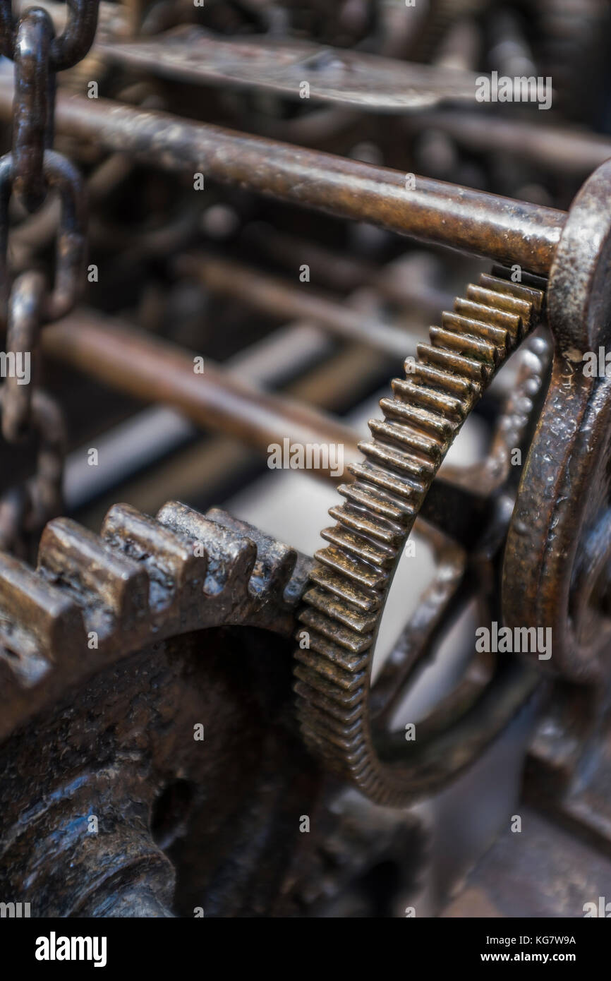 ancient mechanism of the tower clock cogwheels in the clock - soft ...