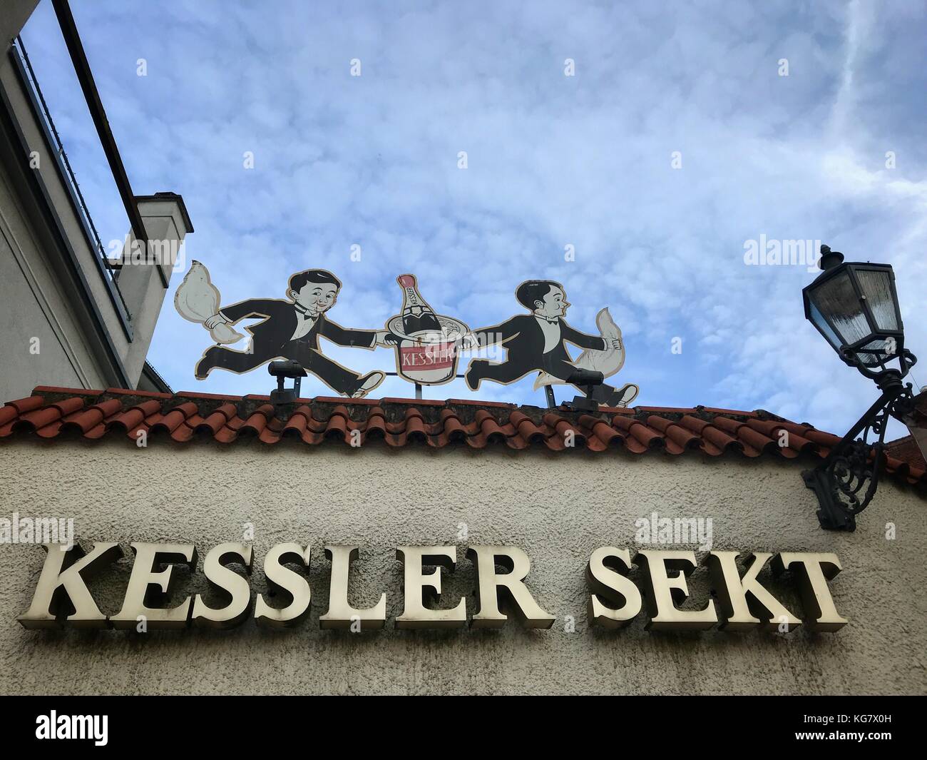 Old logo on the building of Kessler Sekt winery Stock Photo - Alamy