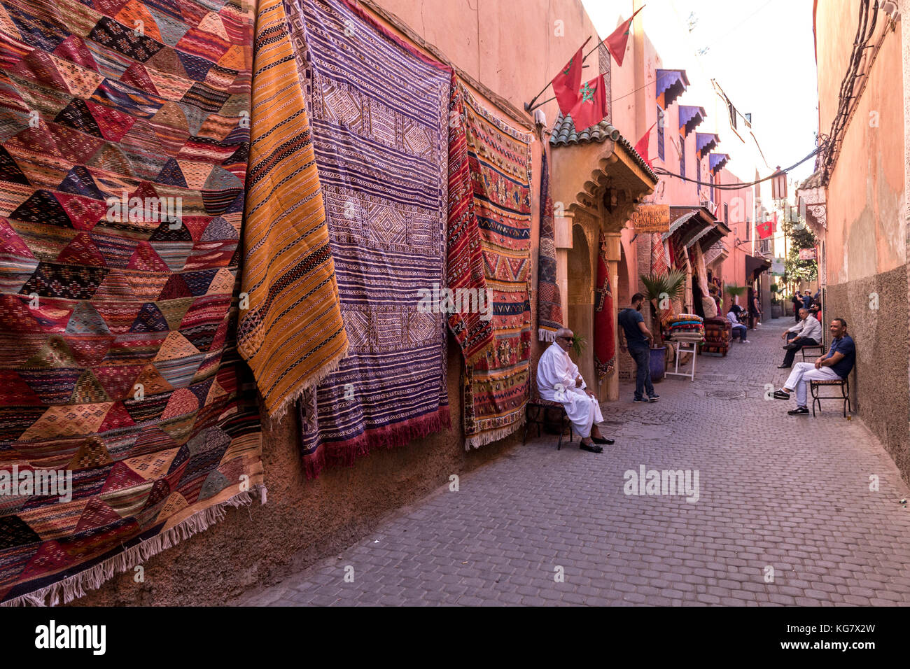 Marrakesh, Morocco, October 25, 2017: Souvenir shop in a narrow street ...