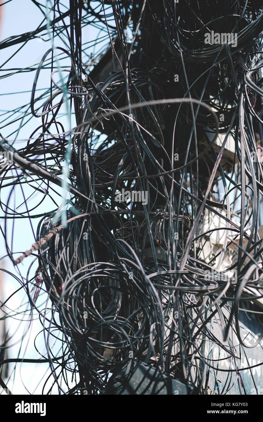 Close Up Electrical Wire Cable Tangled and Chaos at Thamel Street ...