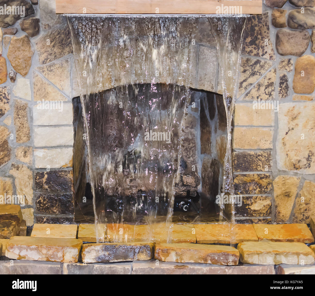 Fireplace and Water fountain background Stock Photo - Alamy