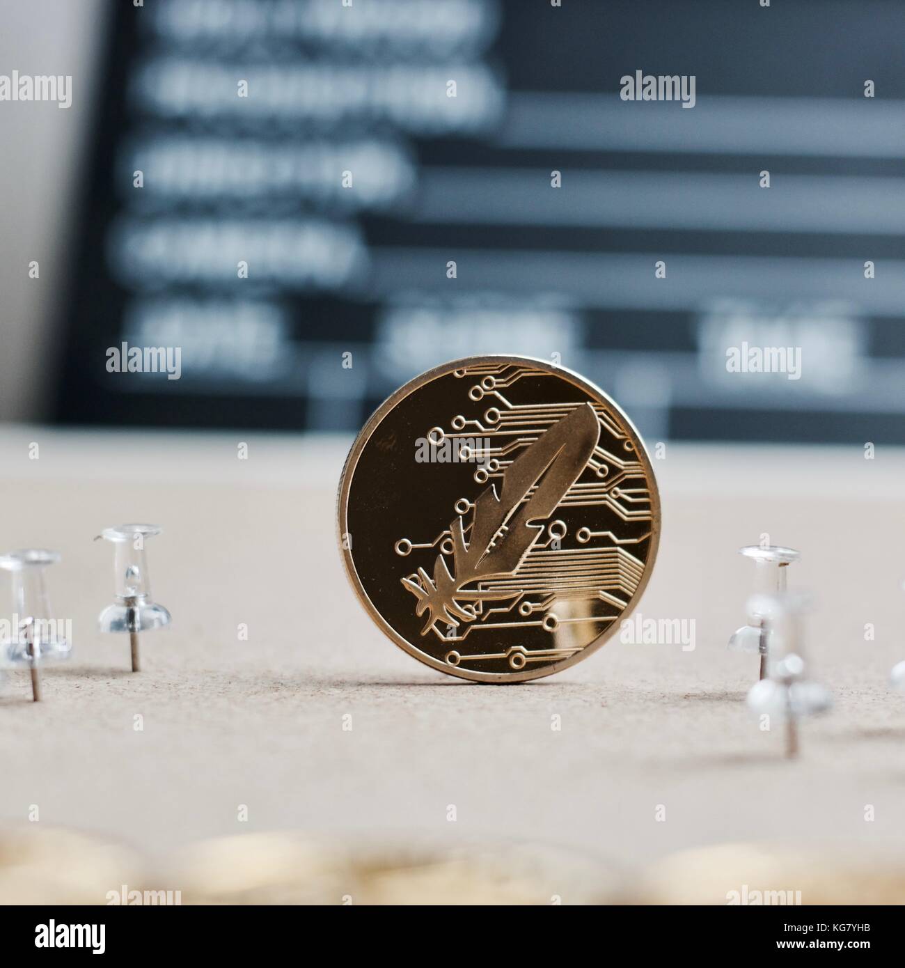 Digital currency physical gold feather coin. Cinema cryptocurrency ...