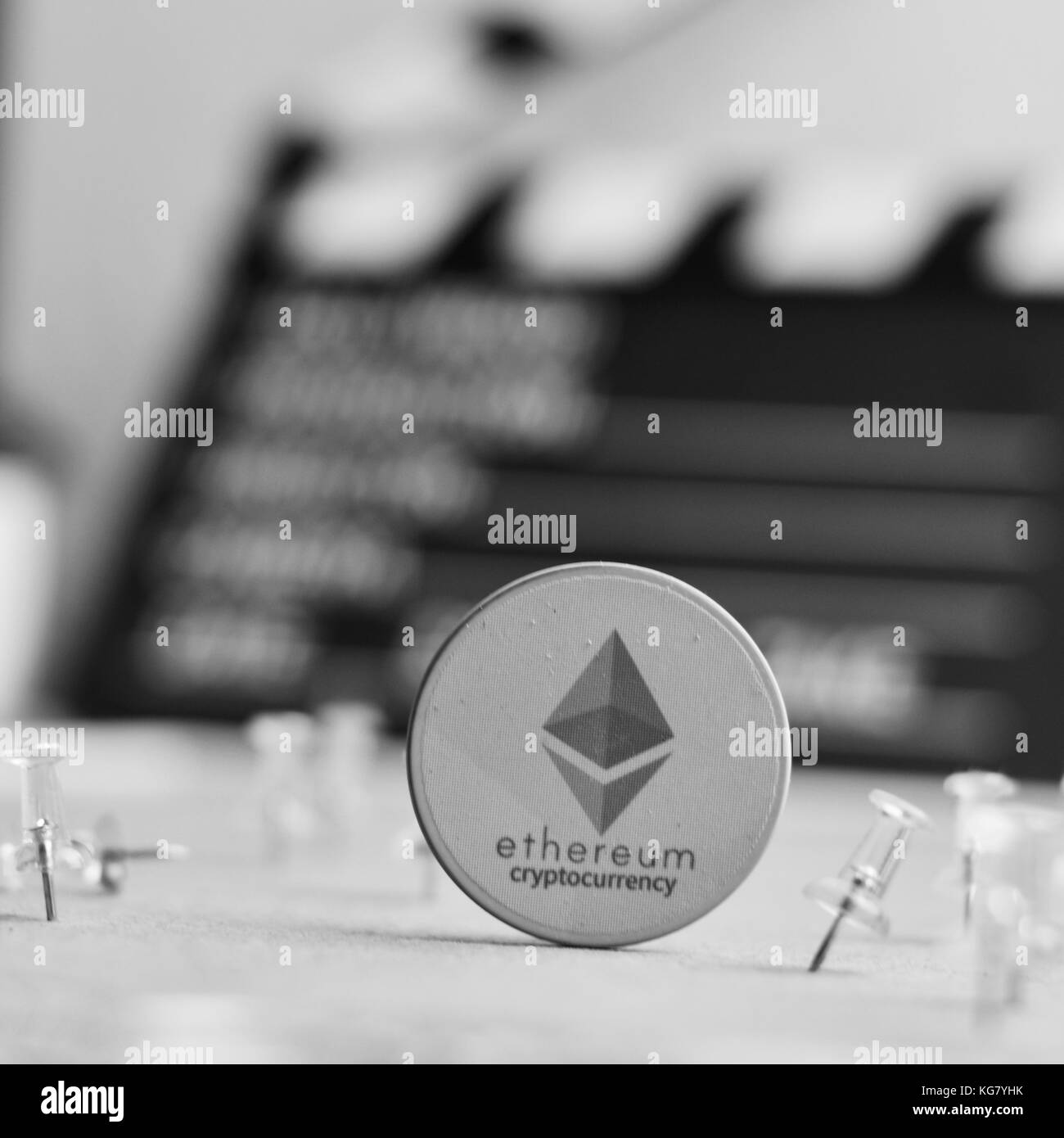 Digital currency physical ethereum token. Cryptocurrency cinema concept ...