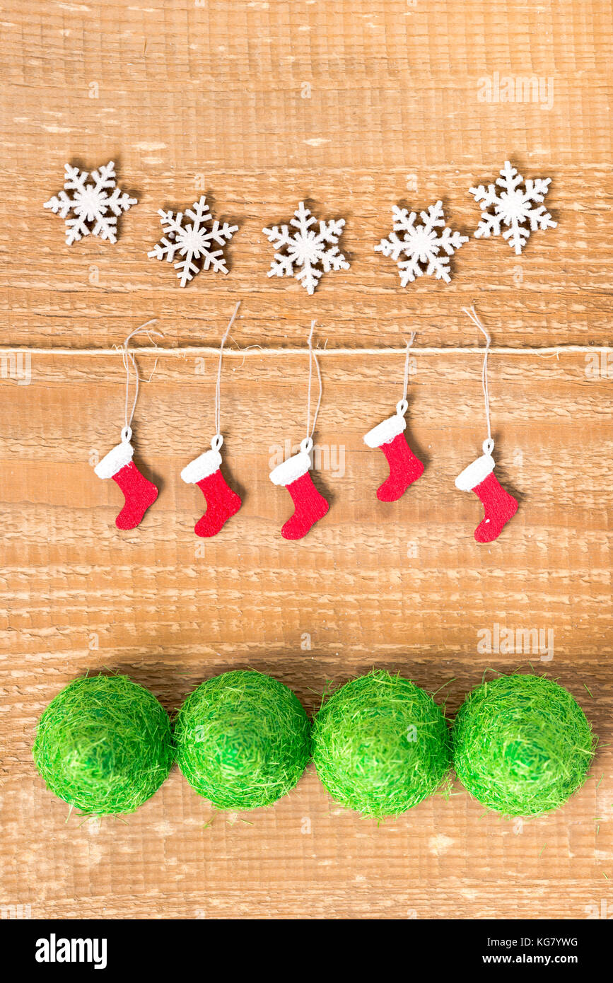 top down of Christmas concept with decorated painted santa boots on ...