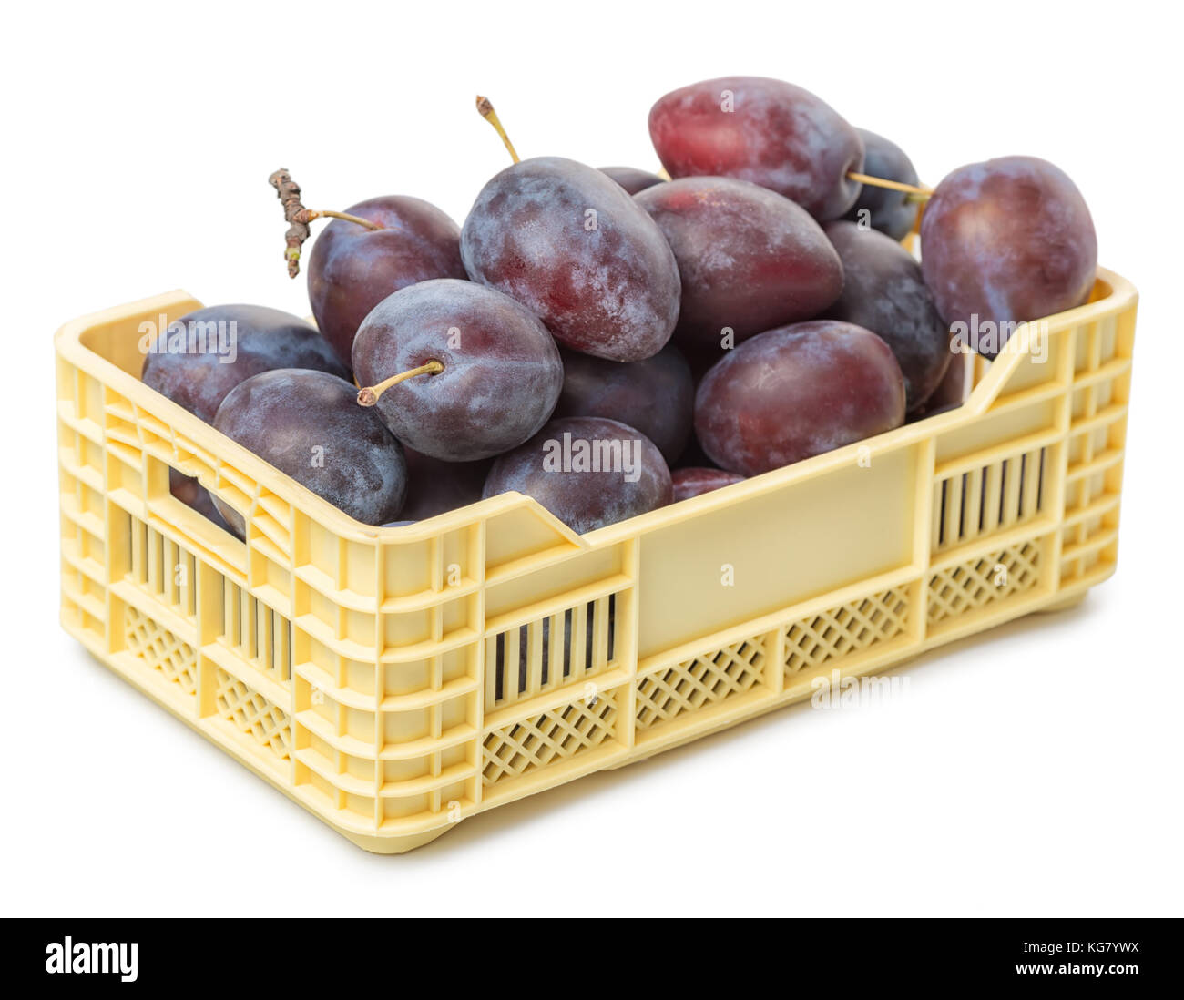 full vegetable box with violet plum isolated on white background Stock ...