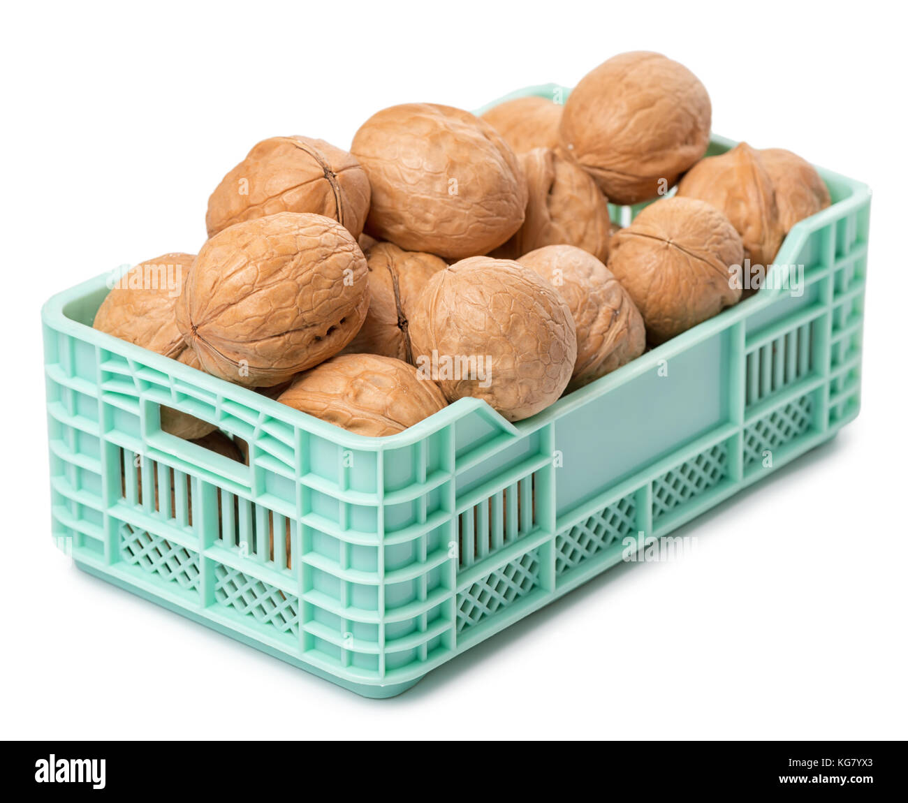 full vegetable box with walnut isolated on white background, concept of ...